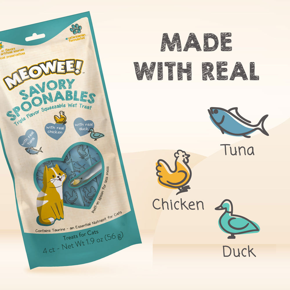 Meowee! Savory Spoonables with Tuna, Chicken + Duck Wet Treats for Cats ...